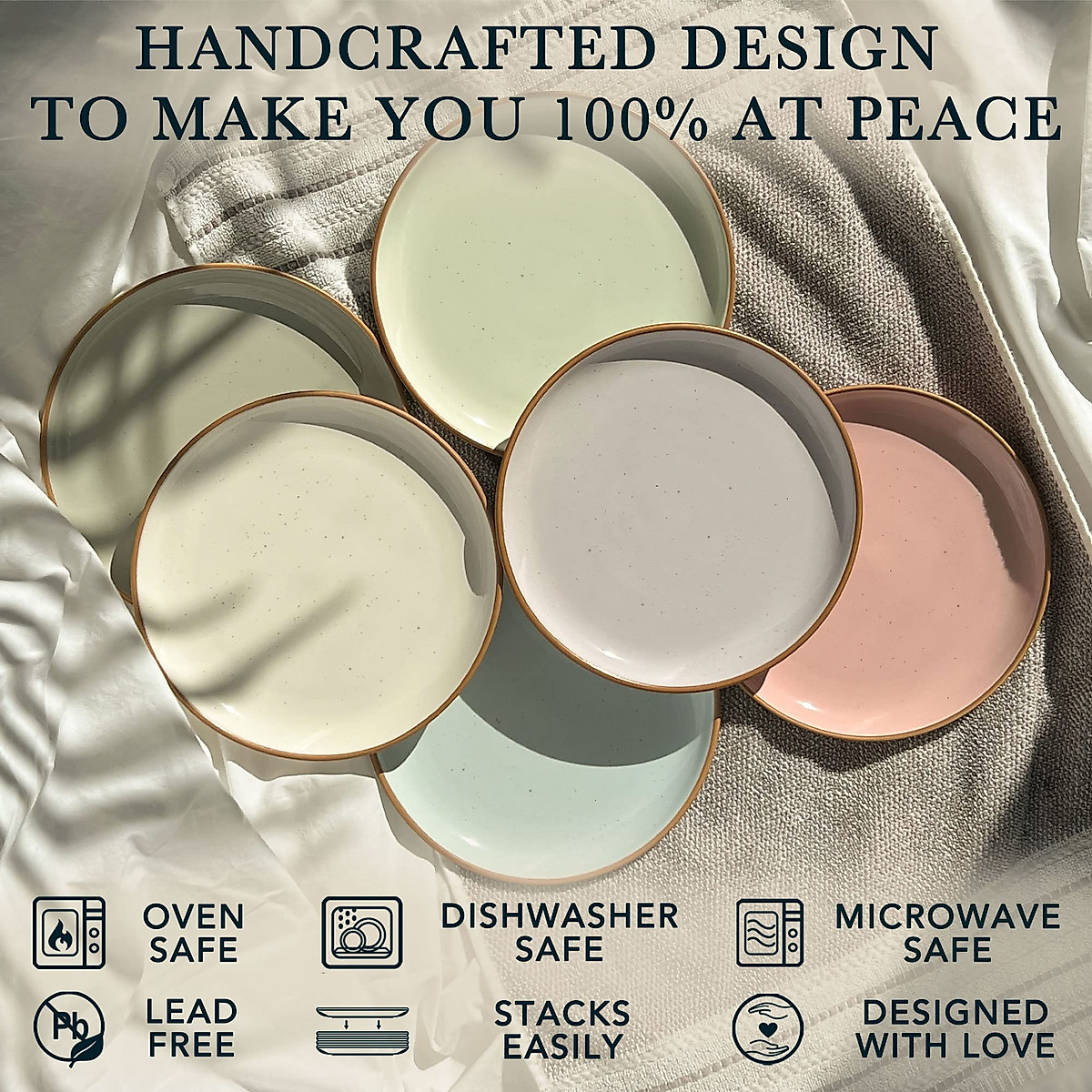 Mora Ceramic Plates Set, 7.8 in - Set of 6 - The Dessert, Salad, Appetizer, Small Dinner etc Plate. Microwave, Oven, and Dishwasher Safe, Scratch Resistant. Kitchen Porcelain Dish - Assorted Colors