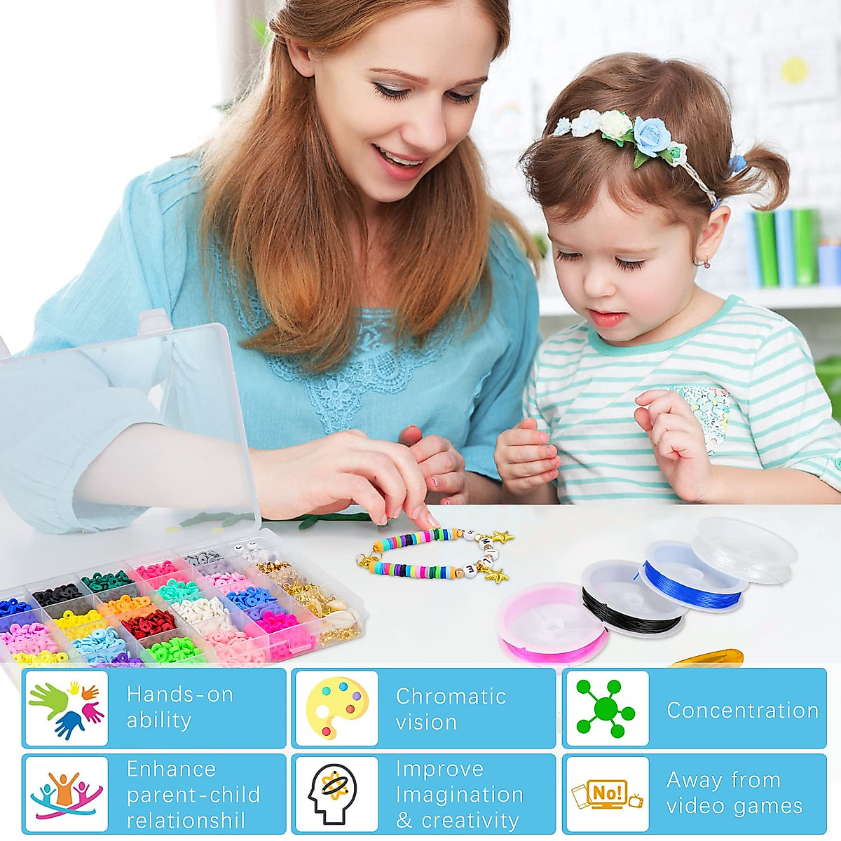 Zoyomax Friendship Bracelet Kit,4880 Pcs Clay Beads for Bracelet Making,6mm 20 Colors Flat Round Polymery Heishi Beads, Letter Beads and Elastic Strings for DIY Bracelets Necklace Jewelry Making