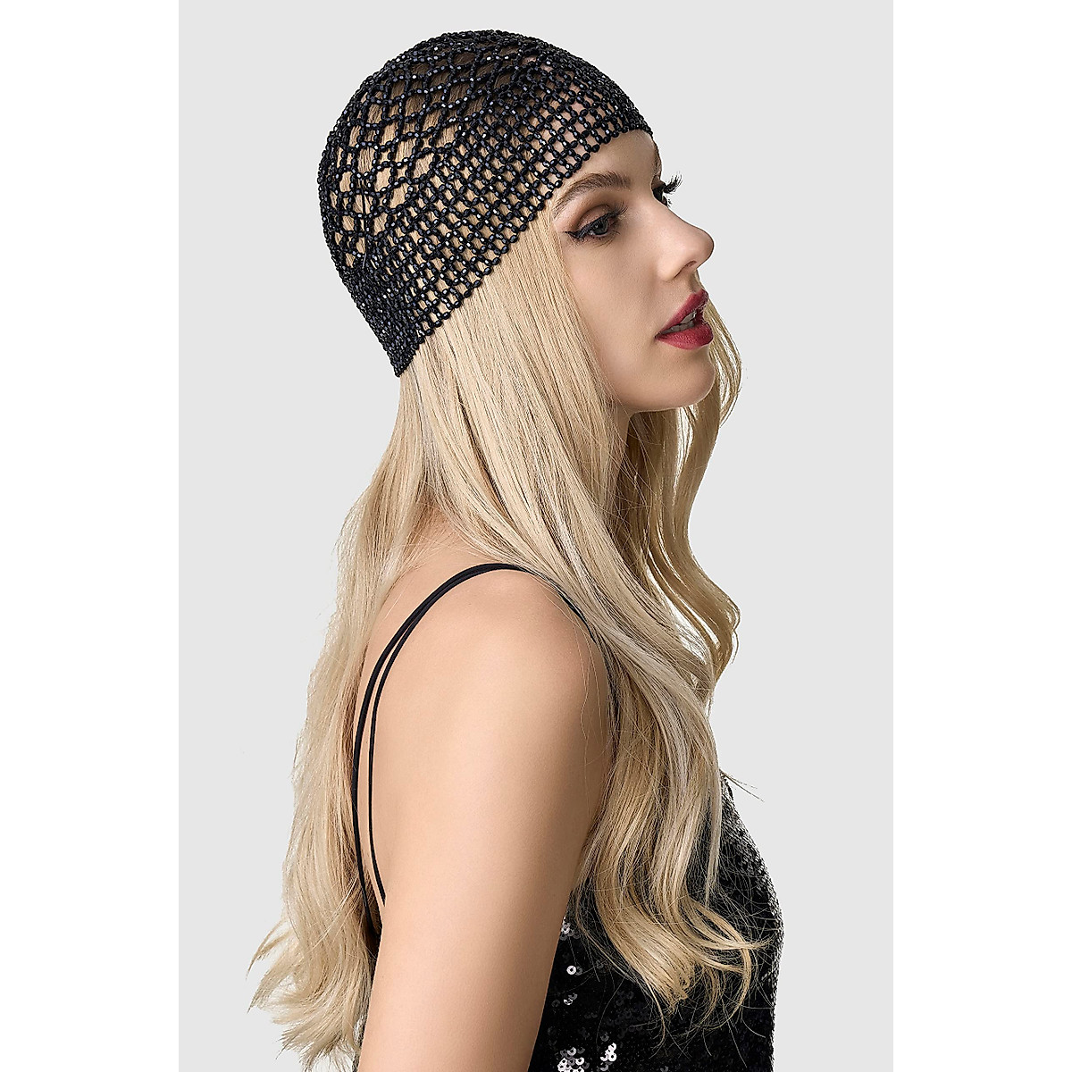 BABEYOND 1920s Beaded Cap Headpiece Belly Dance Cap Exotic Cleopatra Headpiece for Gatsby Themed Party (Black)