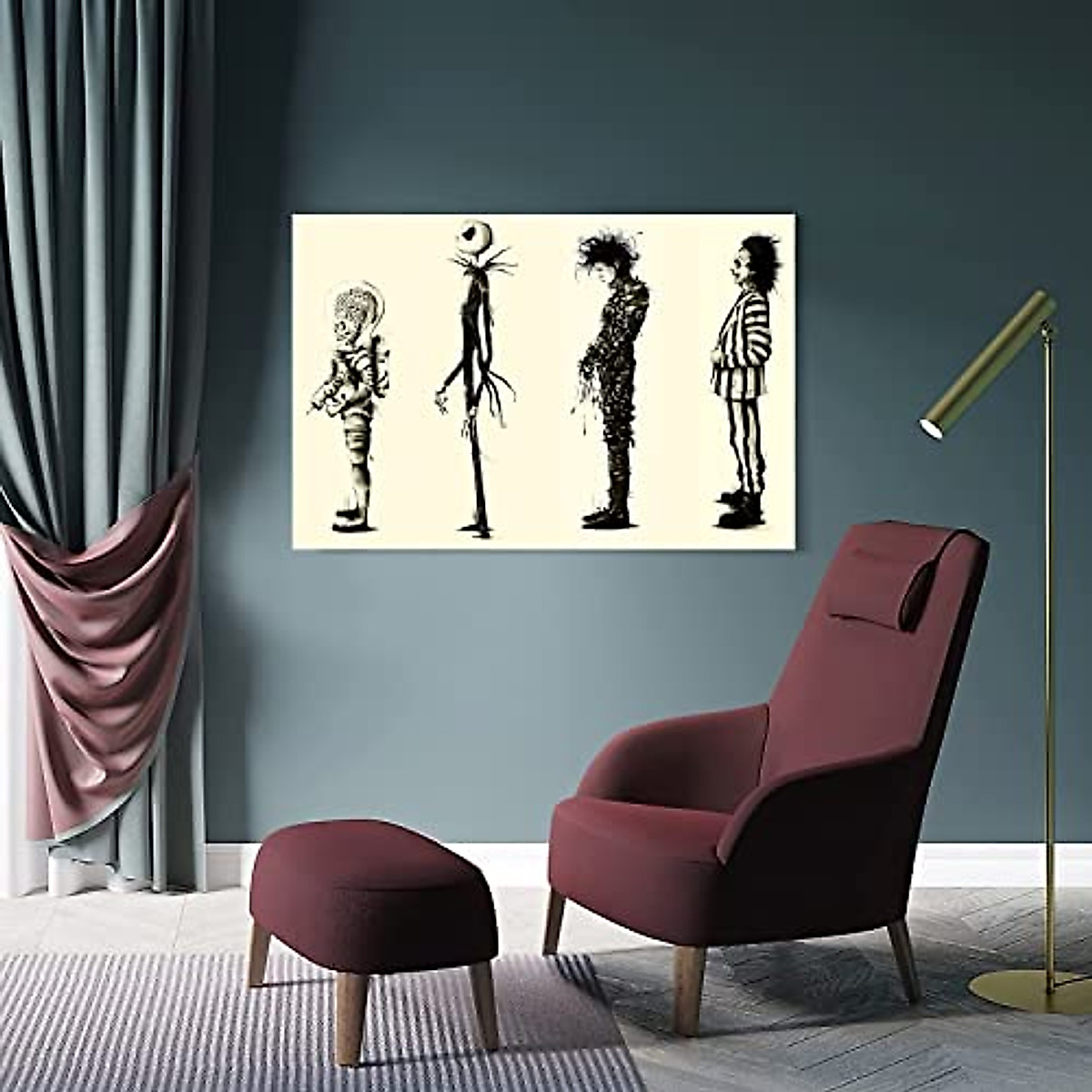 LINKING Tim Burton Movie Beetlejuice Edward Scissorhands Movie Canvas Art Wall Prints Room Decor 16inchx24inch