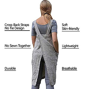 VLZUFE Cotton Linen Apron for women Cross Back Apron Pinafore Dress for Baking Cooking Gardening Work