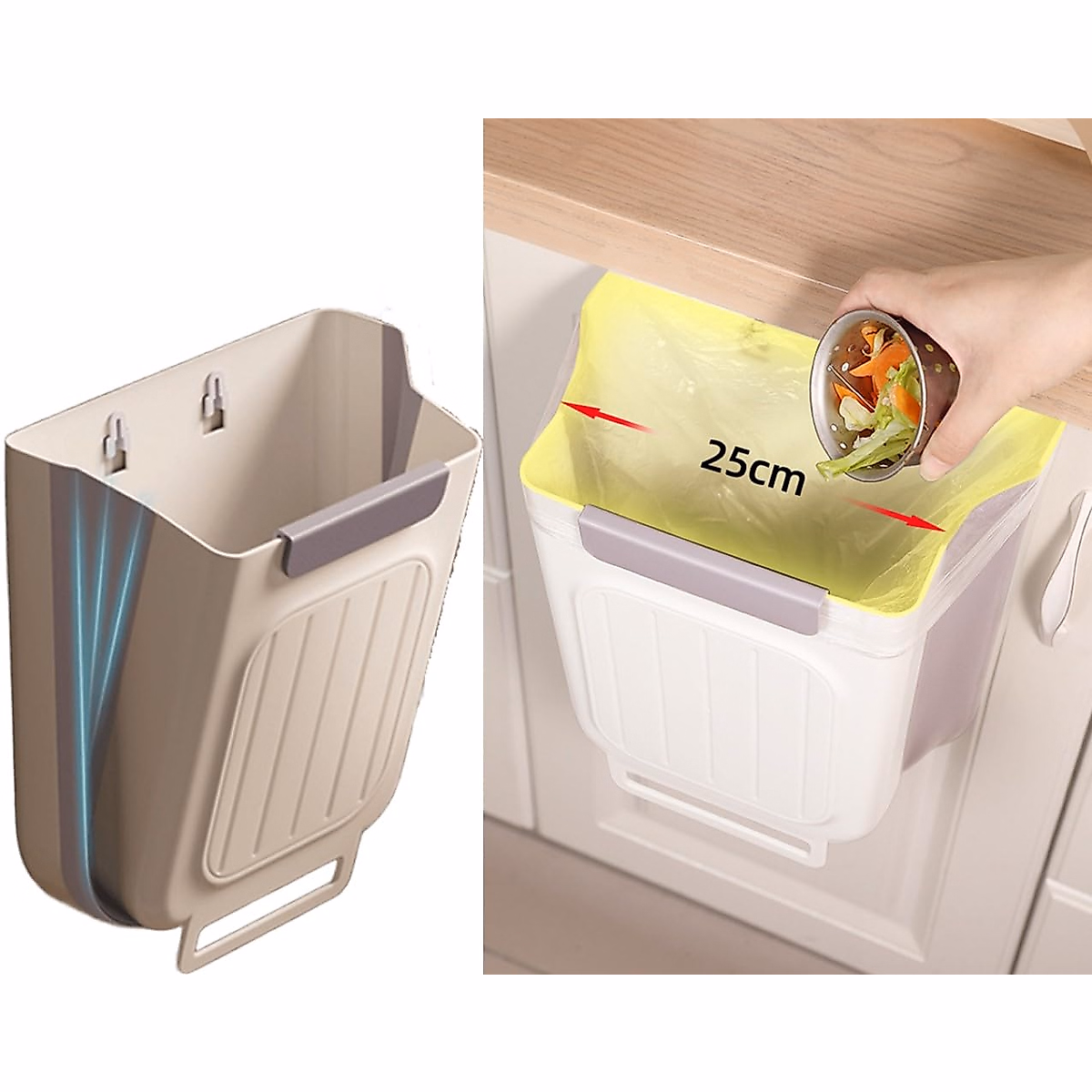 AMANGSCO Kitchen Garbage Can 2 Pcs, 2.9 Gallon Small Hanging Trash Can, Collapsible Kitchen Trash Can, Plastic Trash Bin for Kitchen Under Sink, Office Desk Countertop, Bathroom, Bedroom