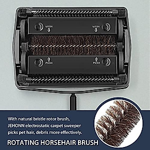 JEHONN Carpet Floor Sweeper Manual with Horsehair, Non Electric Quite Rug Roller Brush Push for Cleaning Pet Hair, Loose Debris, Lint (Black)