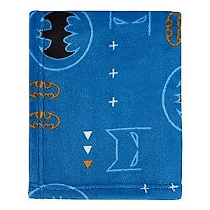 Warner Brother Batman Blue, Orange, and White with Icons, Emblems, and Triangles Super Soft Baby Blanket