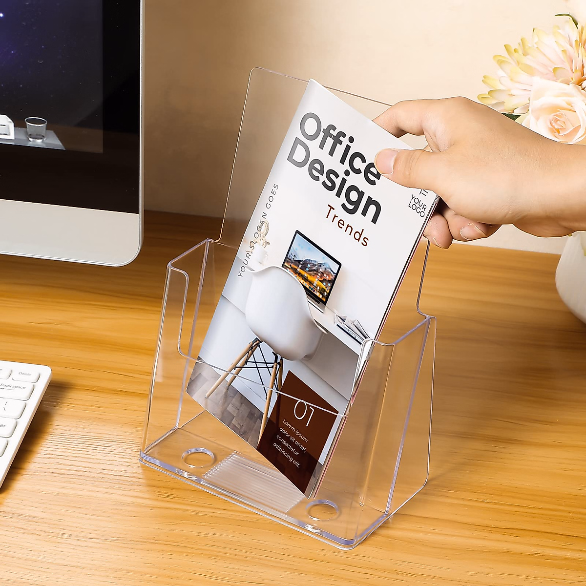 MaxGear Acrylic Brochure Holder 6 x 9 Inches, Clear Literature Holder Acrylic Countertop Organizer Plastic Flyer Display Stand Clear Bi-fold Magazine Holder for Pamphlet, Booklet, Menu, 2 Pack