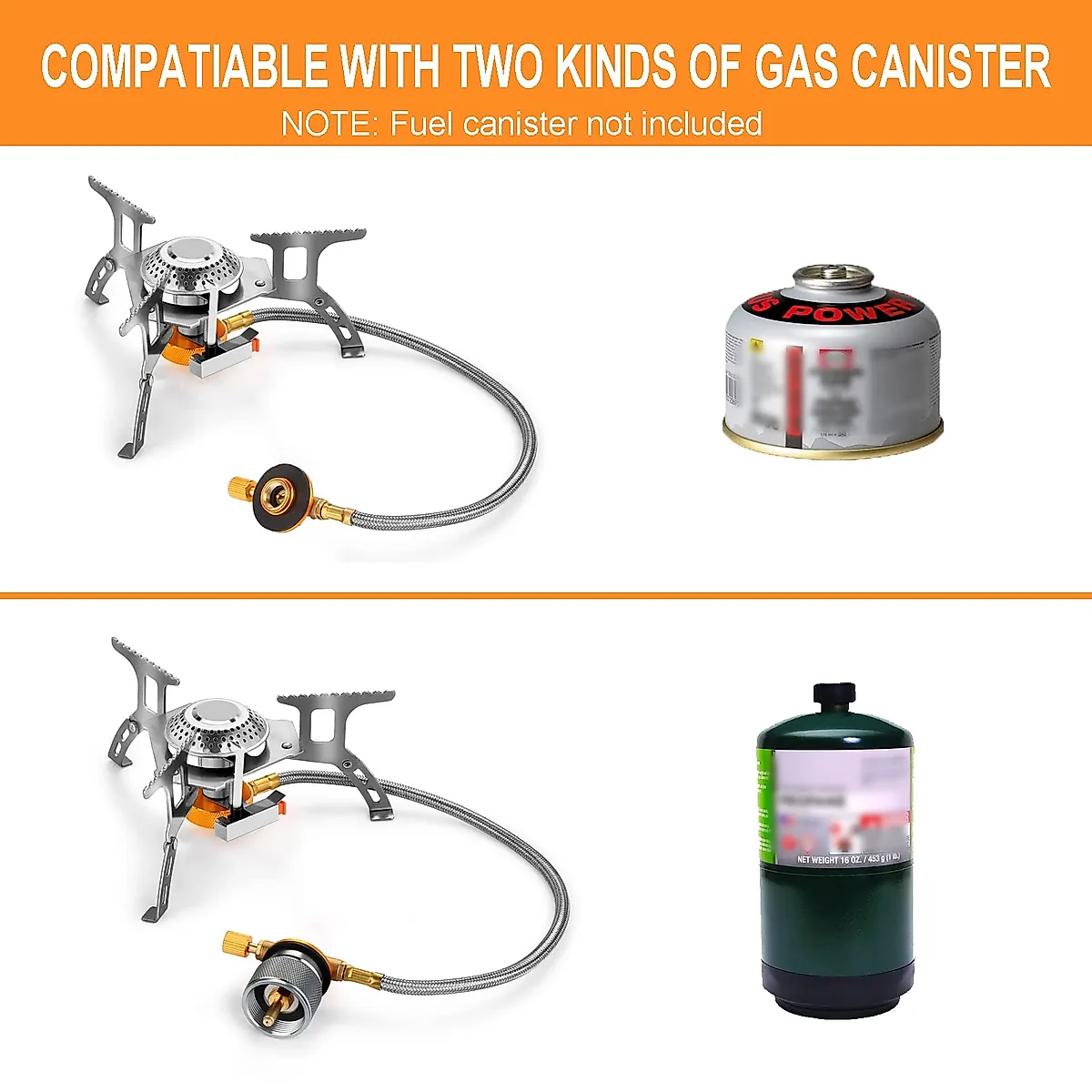 WADEO Camping Gas Stove, 3700W Portable Backpacking Stove with Piezo Ignition, Portable Burner, Camping Stove Adapter and Carrying Case for Outdoor Cooking