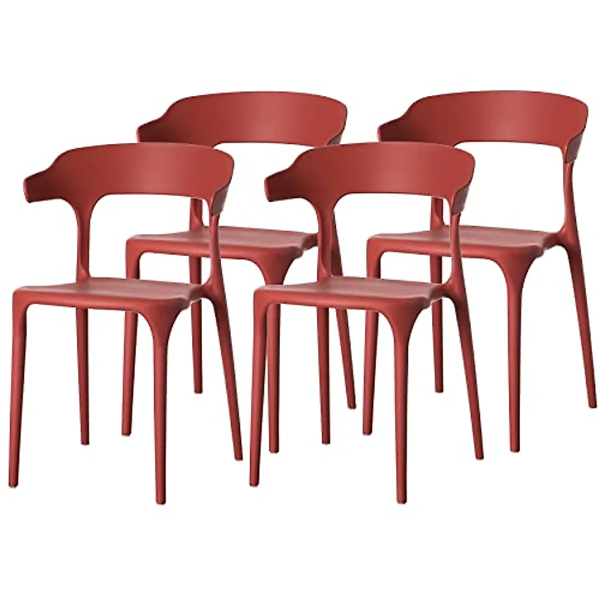 Fabulaxe Modern Plastic Outdoor Dining Chair with Open U Shaped Back, Red Set of 4