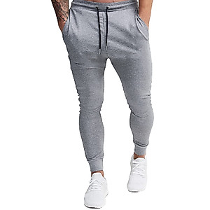 BUXKR Men's Slim Joggers Workout Pants for Gym Running and Bodybuilding Athletic Bottom Sweatpants with Deep Pockets,Dark Grey&Light Grey,L