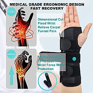 Wrist Brace for Carpal Tunnel, Wrist Support Brace with Splints, Hand Wrist Support Brace for Women & Men, for Pain Relief for Arthritis, Tendonitis, Sprains, Wrist Pain, Sports (Black Right Hand, M)