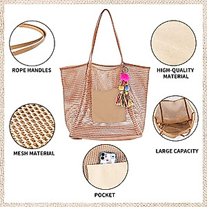 Genovega Mesh Woven Beach Tote Bag Sandproof for Women, Extra Large Oversized XL Womens Big Canvas Waterproof Totes Bags Pockets Best Family Essentials Accessories Stuff