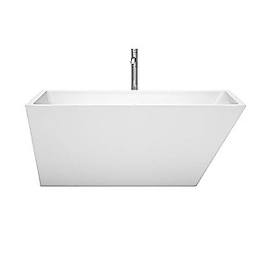 Hannah 59 inch Freestanding Bathtub in White with Floor Mounted Faucet, Drain and Overflow Trim in Polished Chrome