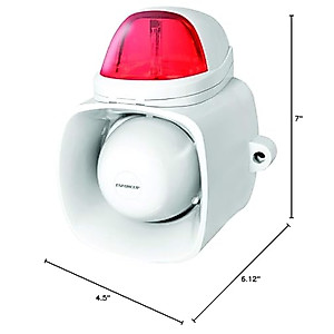 Seco-Larm SH-816S-SQ/R Self-Contained Siren With Strobe Light, 120dB Warble-tone Siren, Audio Input For Broadcasting Messages Or Audio Playback, IP65 Weatherproof, White with Red Light