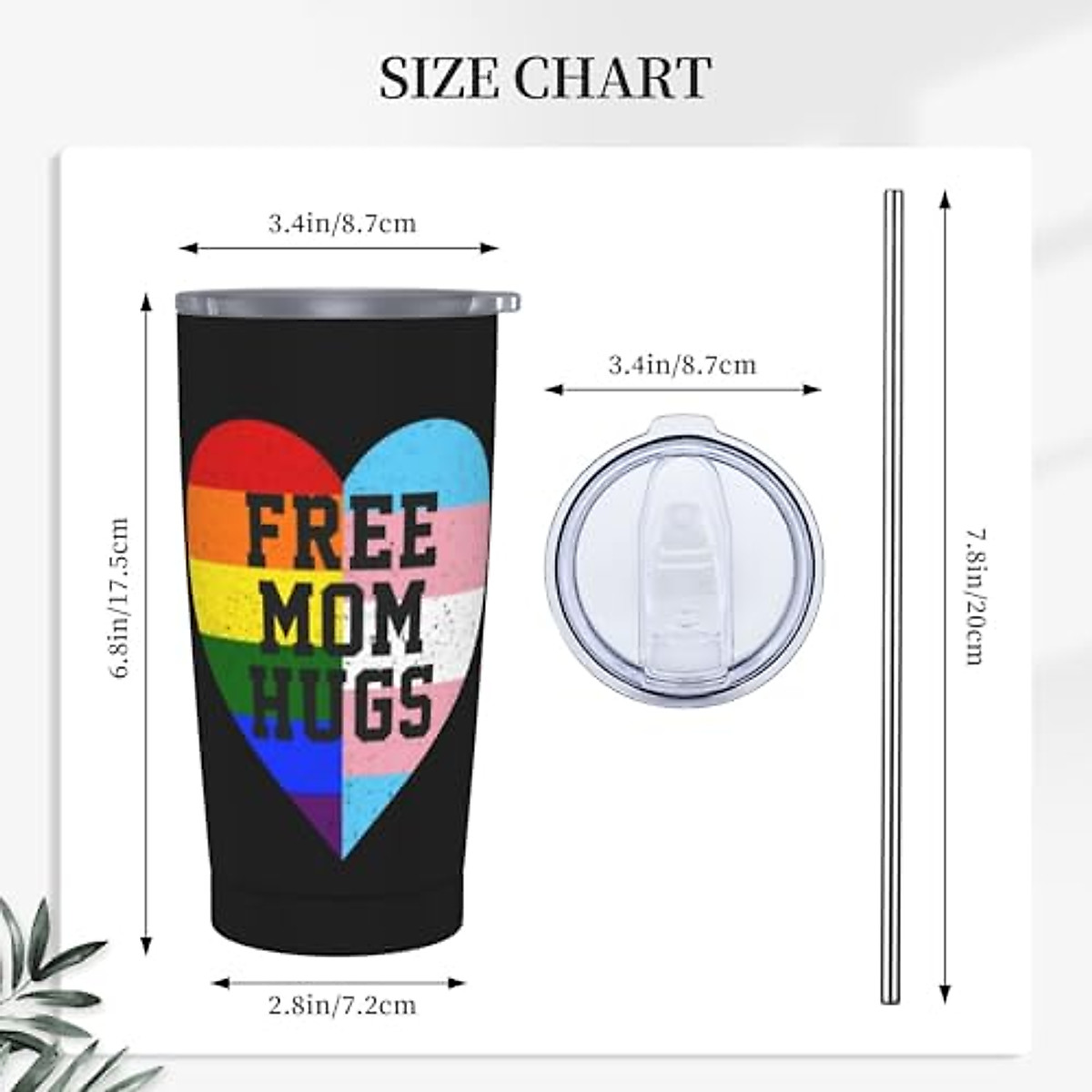 QIANGLAI LGBTQ-Pride-Awareness-Free-Ally-Hugs Stainless Steel Insulated Drinking Sport Cup Coffee Mug 20 Ounce with Lids and Straws