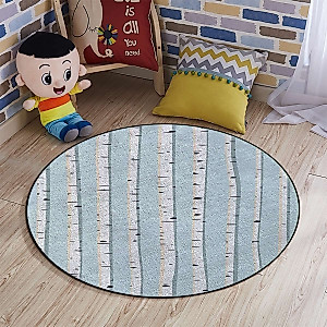 Forest Chair Mat Office Protector for Hardwood Floors Anti-Slip Floor Protection Mat Multi-Purpose Chair Carpet for Desk Dense Tree Formation White Fall Birch Trees,Green Grey Diameter 39.3 in