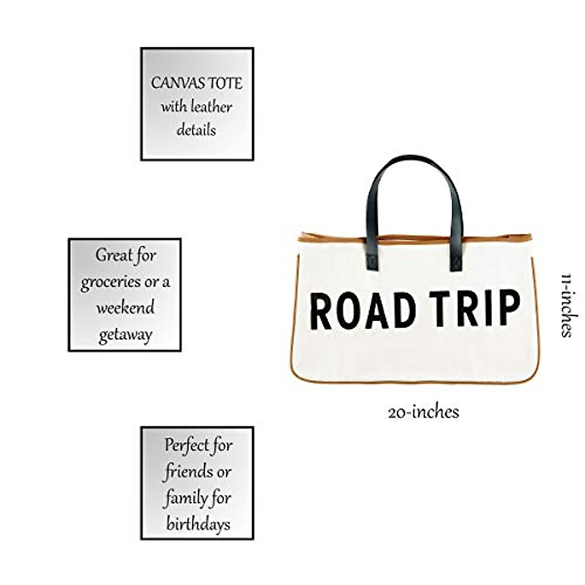 Santa Barbara Design Studio Tote Bag Hold Everything Collection Black and White 100% Cotton Canvas with Genuine Leather Handles, Large, Road Trip