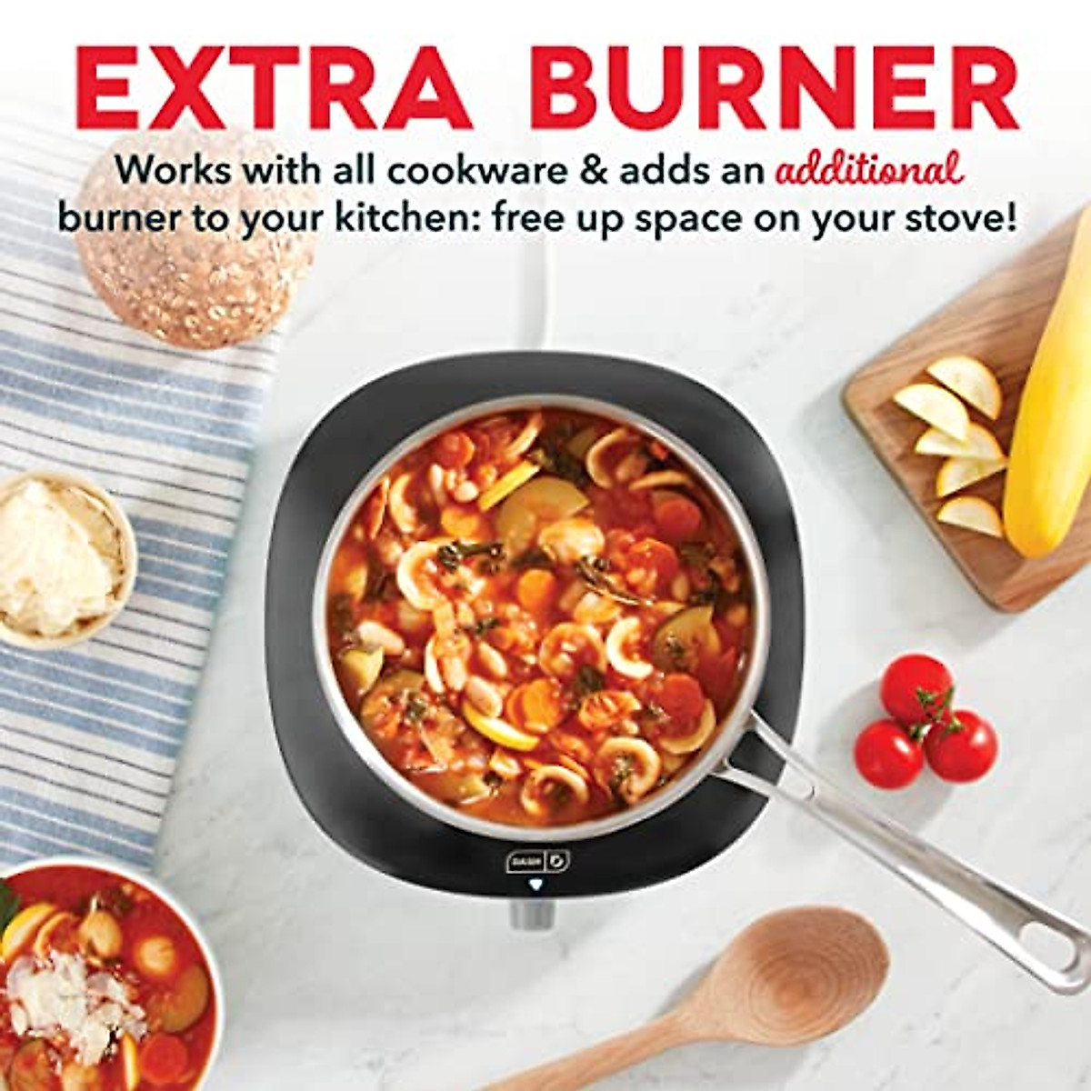 DASH Everyday Electric Cooktop with Infrared Heating, 5 Temperature Settings with Cord Storage, Perfect for RVs, Camping, Dorms, and Small Living Spaces - Graphite