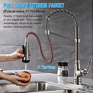 Single Handle Kitchen Sink Faucet with Pull Down Sprayer, Single Level Pull Out Kitchen Faucet, Brushed Nickel