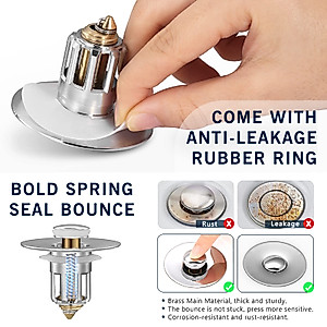 Bathroom Sink Drain Stopper, Pop Up Drain Stopper for Bathroom Sink with Anti-Clogging Filter Basket, 2 in 1 Brass Sink Drain Plug Strainer Universal for 1.02-1.96 in Basin Drain Holes