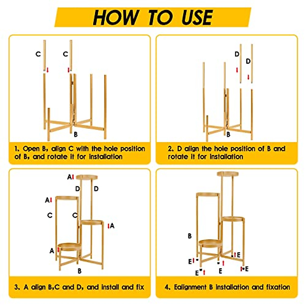 HOEGMST 4 Tier Plant Stand Indoor Outdoor, 31 Inch Tall Metal Plant Shelf Waterproof, Plant Holder with Folding Design For Home, Living Room, Gold