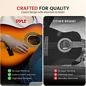 Pyle Beginner Acoustic Guitar Kit, 3/4 Junior Size All Wood Instrument for Kids, Adults, 36" Sun Burst