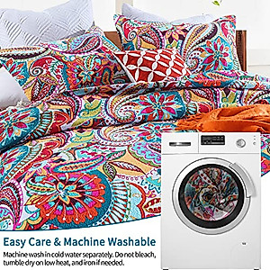 Qucover Quilt Sets Queen, 3-Piece Multicolor Paisley Cotton Queen Bedspread Quilt with 2 Pillow Shams, Patchwork Coverlet Set (Queen 90x98)