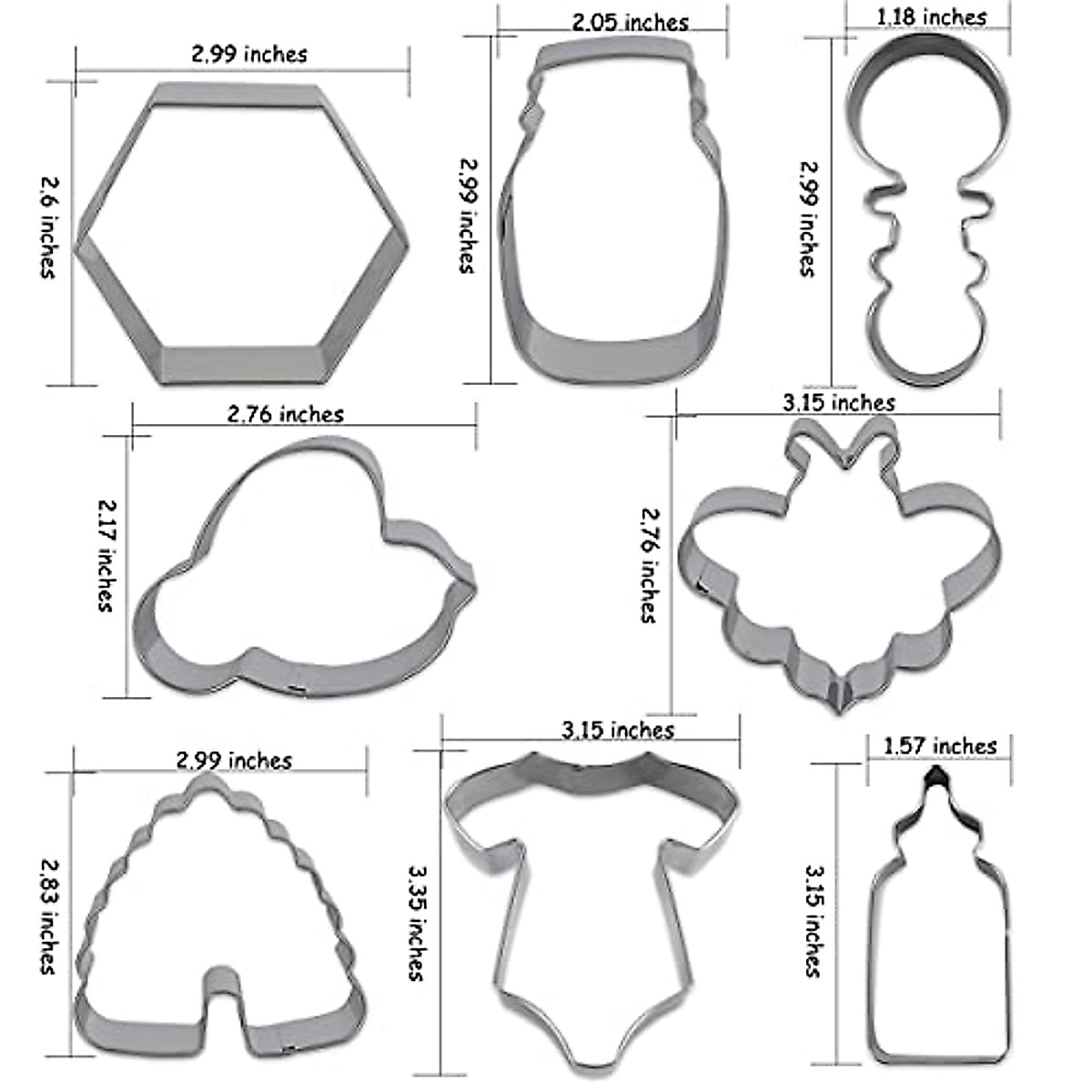 Fangleland Bee Themed Cookie Cutters, 8 Pack Bumble Bee Baking Molds Stainless Steel Biscuit Sandwich Cake Cutter Set for Baby Shower Party Supplies Favors