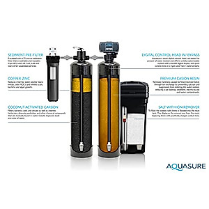 Aquasure Signature Series 64,000 Grains Complete Whole House Water Treatment System with Digital Metered Control Water Softener, Conditioner and 75 GPD RO Reverse Osmosis Filtration for 4-6 bathrooms