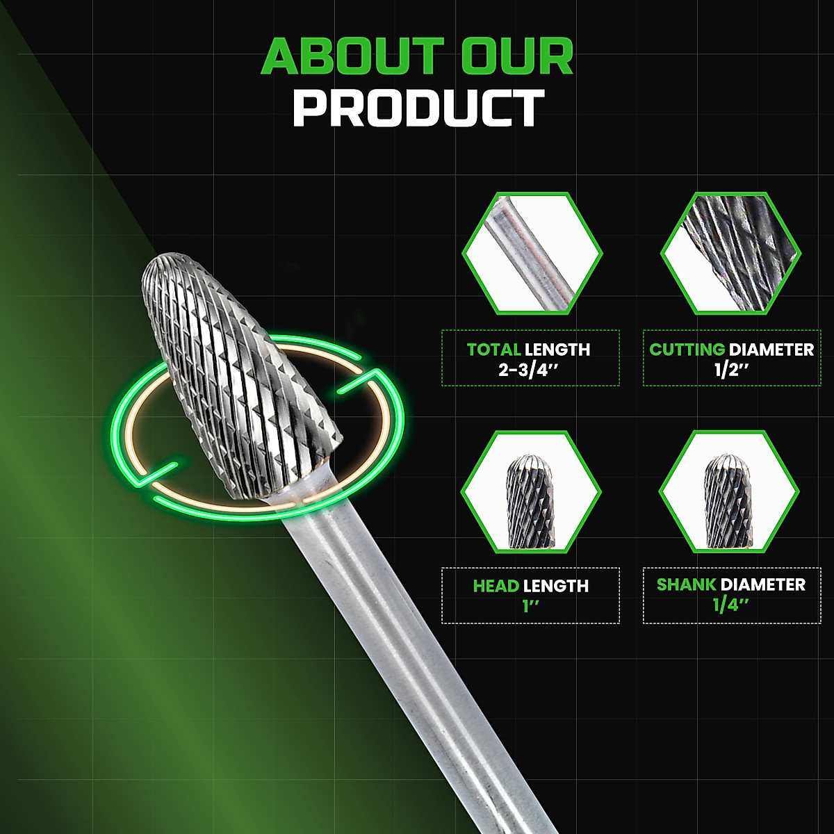 Carbide Burr Set 1/4" Shank – 10 Pcs Double Cut Die Grinder Bits for Milling, Carving, Engraving, Deburring, Drilling Wood & Metals – Tungsten Carbide Drill Bit Set for Rotary Tools & Die Grinders