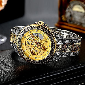 Luxury Men Automatic Mechanical Wristwatch Waterproof Stainless Steel Diamond Watch Golden Skeleton Men's Clock