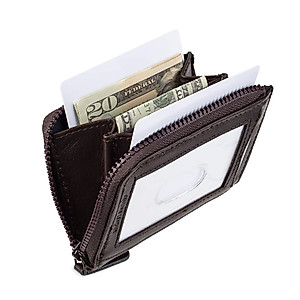 Damen + Hastings Men's RFID Zip Around Card Case Wallet, Brown, One Size