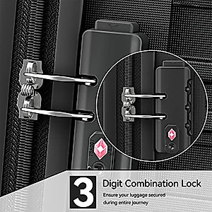 Powforlife Luggage Sets 3 Piece ABS Luggage Lightweight Suitcase Sets Double Spinner Wheels TSA Lock,Black,3 Piece Set (20/24/28)