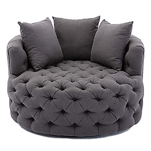 Dolonm Swivel Accent Barrel Chair Modern Sofa Lounge Club Round Chair Linen Fabric for Living Room Hotel with 3 Pillows (Grey)