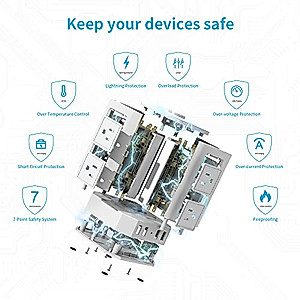 Surge Protector Power Strip Tower with USB Ports, 6FT Charging Station Long Extension Cord with Multiple Outlets, 8 AC Multi Plug Outlet Extender 4USB Ports 1800J Overload Protection for Home Office