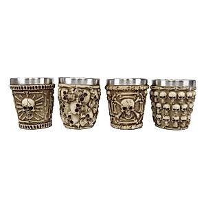 Ebros Ossuary Macabre Graveyard Piled Up Morphing Skulls And Skeleton Bones Resin Shot Glass With Stainless Steel Inner Cup Liner Skeleton Skull Shooter Drinkware Decor