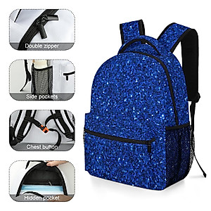 MEIKKO Navy Blue Glitter Backpack Bling Shiny 3d Large computer Bags with Chest Strap,Lightweight Casual Daypack for Women Men Hiking Travel Work and Business 16 Inch