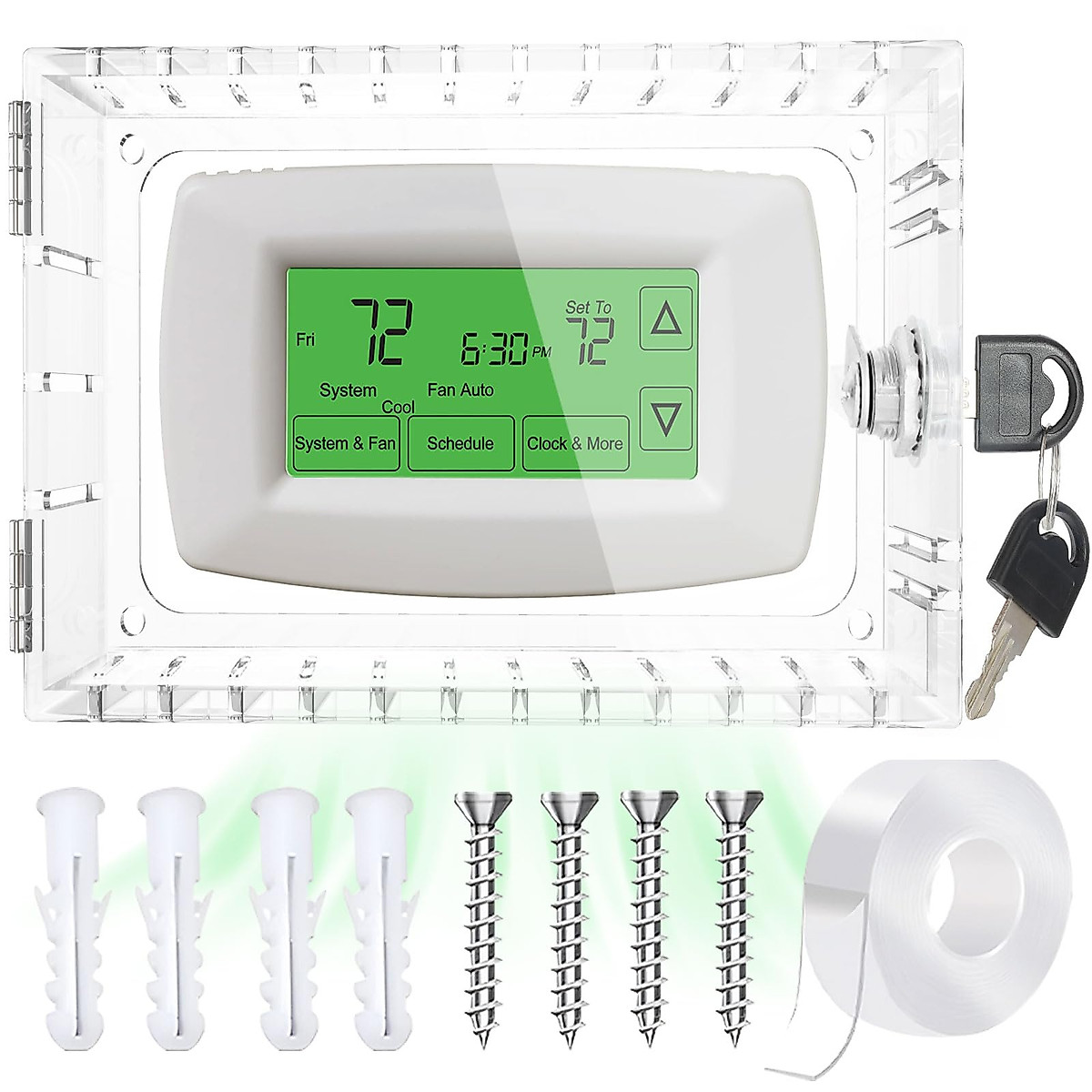 Upifen Thermostat Lock Box Cover with Key, Clear Thermostat Cover with Lock Compatible With Home Thermostat On Wall, AC Lock Box Cover with Key Fits Thermostats (Rectangle, 6.3''W x 5''H)