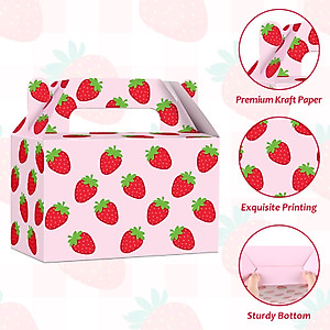 ojustbeok 12Pcs Strawberry Party Favor Box Summer Strawberry Gift Boxes Cute Fruit Goody Boxes Folding Paper Treat Box for Sweet One Strawberry Birthday Baby Shower Decor Supplies 6.3 * 3.2 * 3.9inch