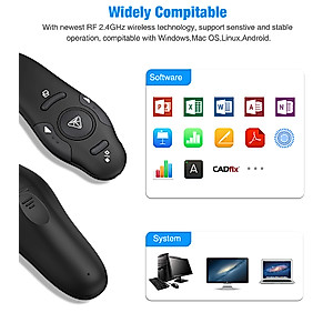 DINOSTRIKE Presentation Clicker with Red Laser Pointer, RF 2.4GHz USB Wireless Presenter Remote Slide Clicker for Powerpoint Presentations for Computer Laptop Office Classroom