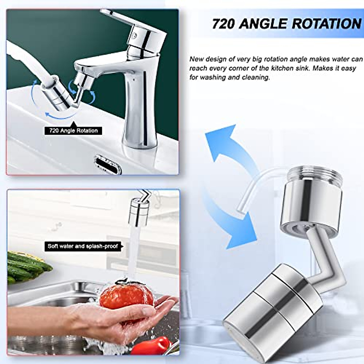 FATEE 2 Packs 720 Degree Swivel Sink Faucet Aerator, Kitchen Sink Aerators, Faucet Attachment with 2 Water Outlet Mode, Universal Rotating Faucet for Kitchen/Bathroom Face, Eye, Wash and Gargle