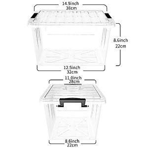 Cetomo 18Qt*4 Plastic Storage Bins, Storage Box, 4 Pack, Organizing Container with Durable Lids and Secure Latching Buckles, Stackable and Nestable, Clear with Black Buckle