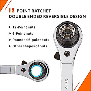 AKM 8 In 1 Ratcheting Wrench, Double Box End Ratchet Wrench, 12 Point Ratchet | SAE | CR-V | Including 5/16" 3/8" 7/16" 1/2" 9/16" 5/8" 11/16" 3/4"