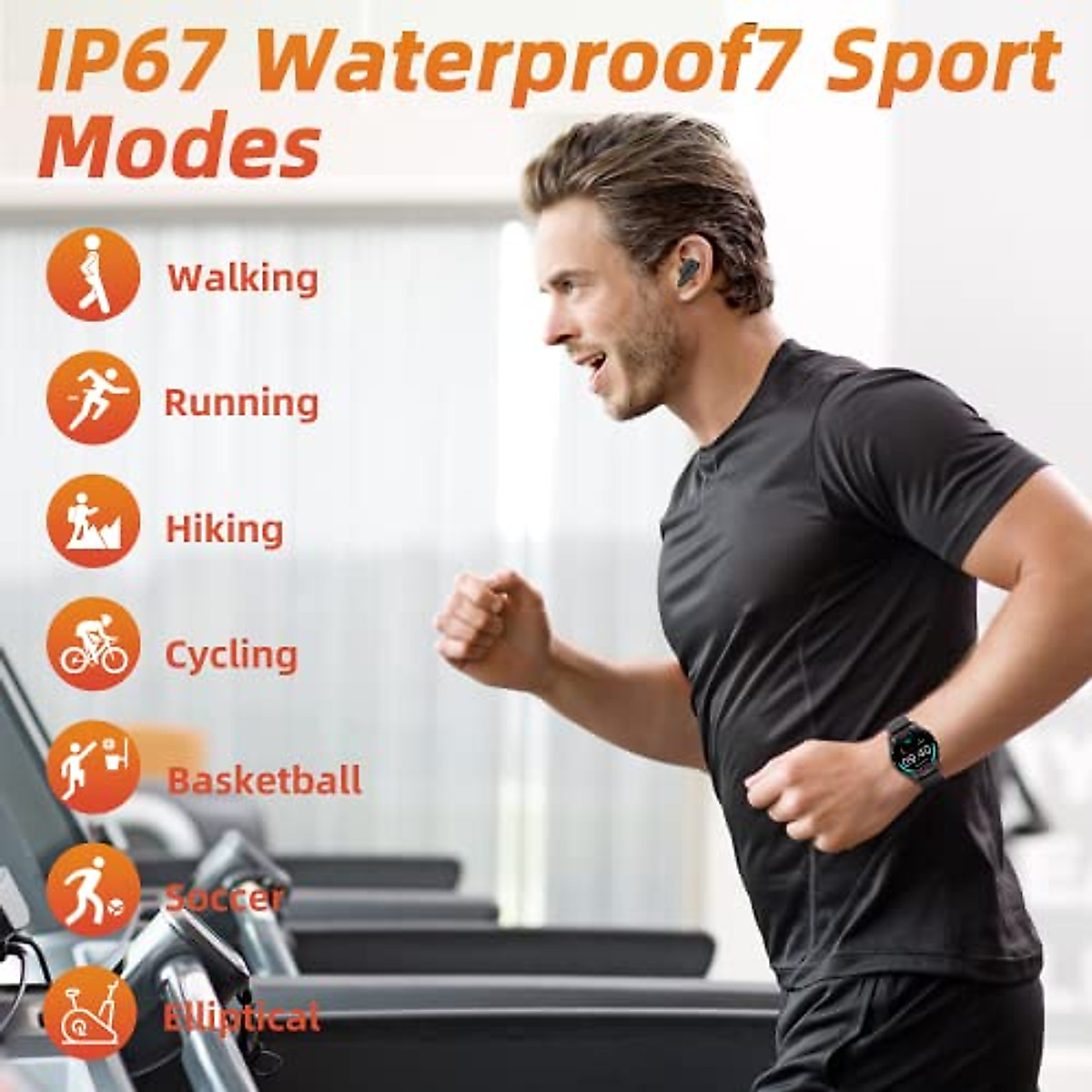 Smart Watch with Earbuds, 2 in-1 Smart Watch for iPhone Compatible, Blood Pressure Watch Pro for Men, IP X7 Waterproof Fitness Tracker MP3,Voice Recorder, Heart Rate Sleep Monitor, Long Time Standby