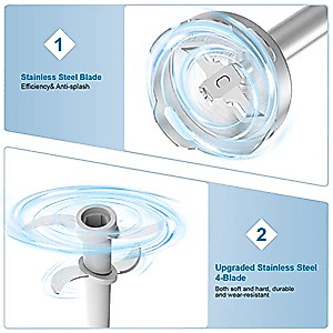 Immersion Hand Blender, 800W Stick Blender, 20 Speed Stainless Steel Immersion Blender, With 27oz Beaker, 17oz Chopping Bowl, Whisk, Frother Attachments, for Soup, Smoothie, Puree, Baby Food, Black