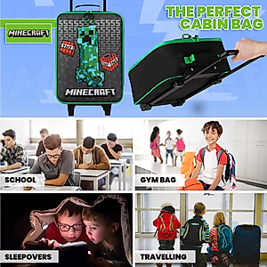 Minecraft Kids Luggage with Wheels Foldable Rolling Suitcase Creeper Travel Bag Vacation Weekend Trips Travel Essentials (18.11x11.81x7.08inch, Black)