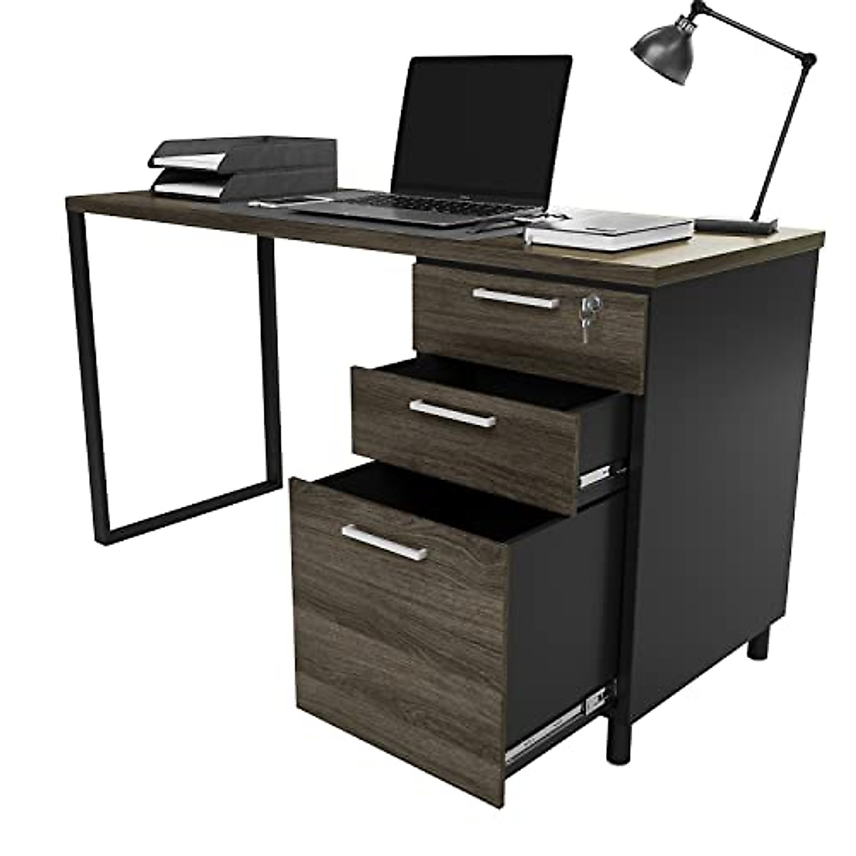 Modern Design Milano Office Computer Desk with 3 Locking Drawers, 48 Inch Grey and Black Wood Desk with Filing Drawer and Storage by Crafts and Comfort