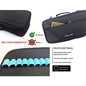 TOOLI-ART Marker & Pen Carrying Case -120 Slots, Canvas, Extra Pockets, Trolley Sleeve, Removable Shoulder Strap, For Most Markers (up to 15mm Diameter), Lipstick, Etc. Black