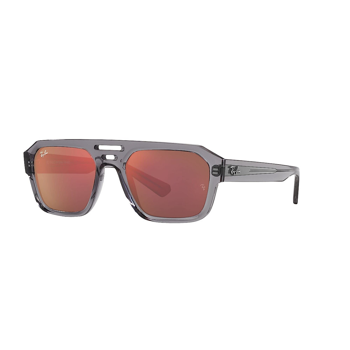 Ray-Ban RB4397 Corrigan Square Sunglasses, Transparent Grey/Dark Violet Mirrored Red, 54 mm