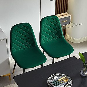 NORDICANA Velvet Dining Chairs Kitchen Plain Color Chair Upholstered Side Stools with Backrest Metal Legs Set of 4, Kelly Green