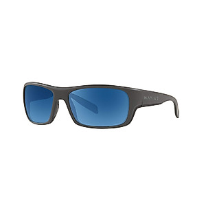 Native Eyewear Eddyline Polarized Rectangular Sunglasses, Granite/Matte Black/Blue Reflex, 64 mm