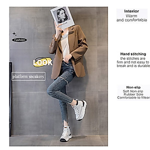 Women's Platform Height Increasing Sneakers,Stylish Comfortable Hidden Height Increase Leather Upper Casual Platform Shoes. (White,7.5)